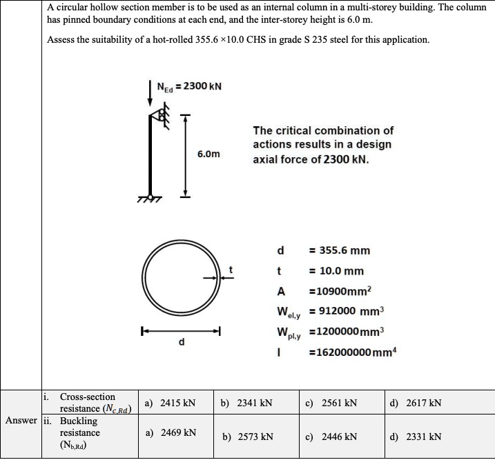 SOLVED: A circular hollow section member is to be used as an internal ...