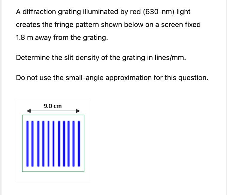 SOLVED: A diffraction grating illuminated by red (630-nm) light creates ...