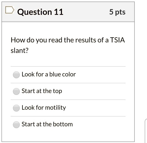 SOLVED: Question 11 5 pts How do you read the results of a TSIA slant ...