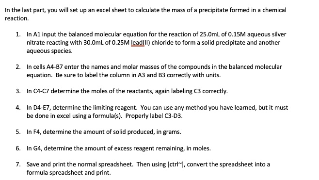SOLVED: In the last part, you will set up an Excel sheet to calculate ...