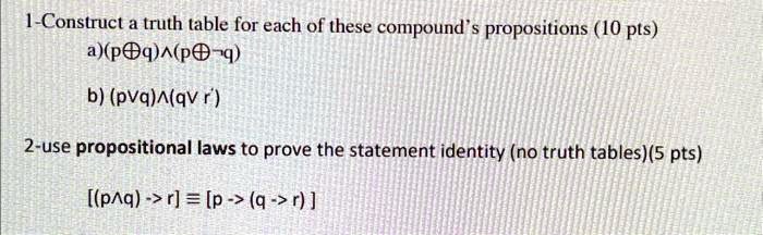 Solved 1 Construct A Truth Table For Each Of These Compound Propositions 10 Pts B D V Bd E