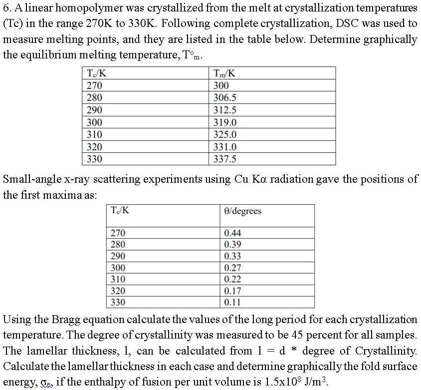 6. A linear homopolymer was crystallized from the melt at ...