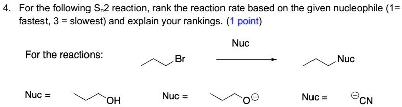 4. For the following Sn2 reaction, rank the reaction rate based on the ...