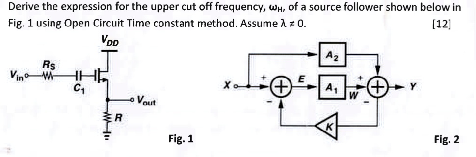derive the expression for the upper cut off frequency h of a source follower shown below in fig ...