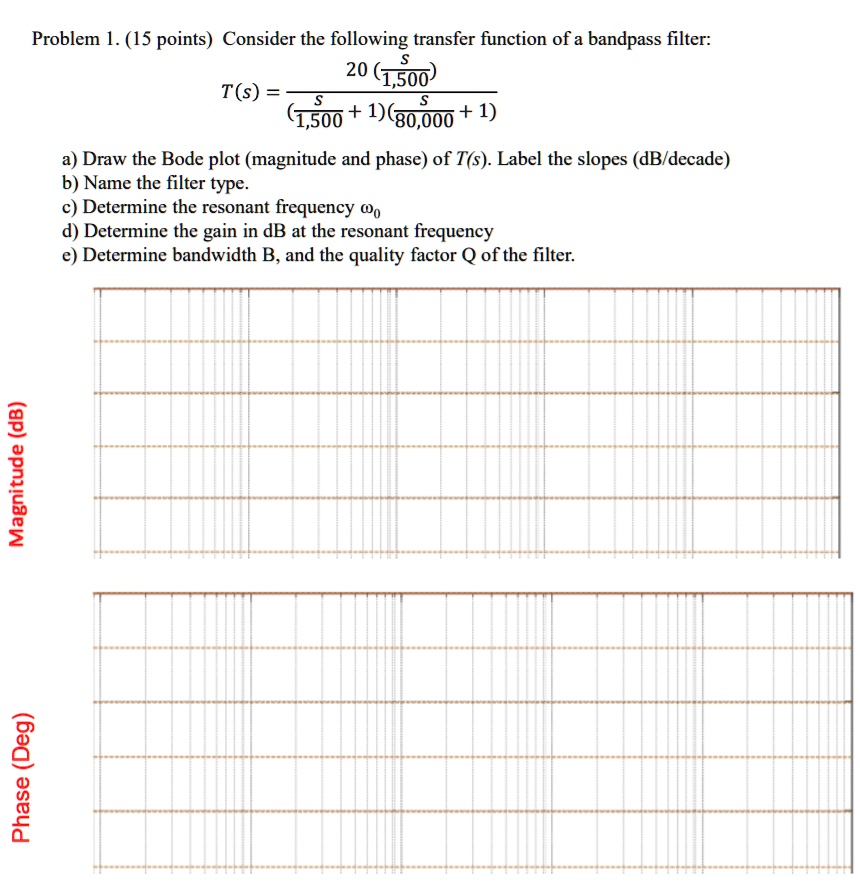 SOLVED: Problem l.(15 points) Consider the following transfer function of a bandpass filter 20 ...