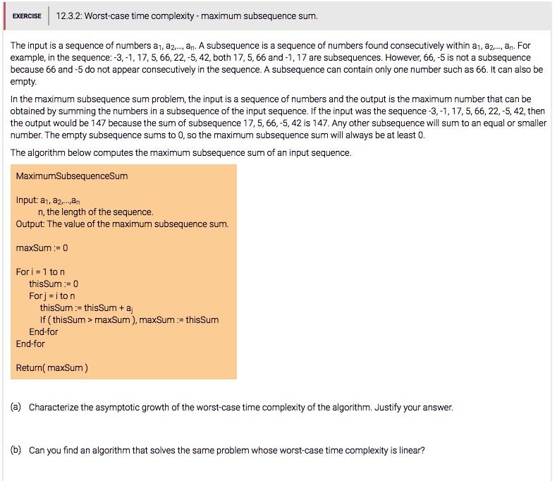 Solved Exercise 1232 Worst Case Time Complexity Maximum Subsequence Sum The Input Is A 9712