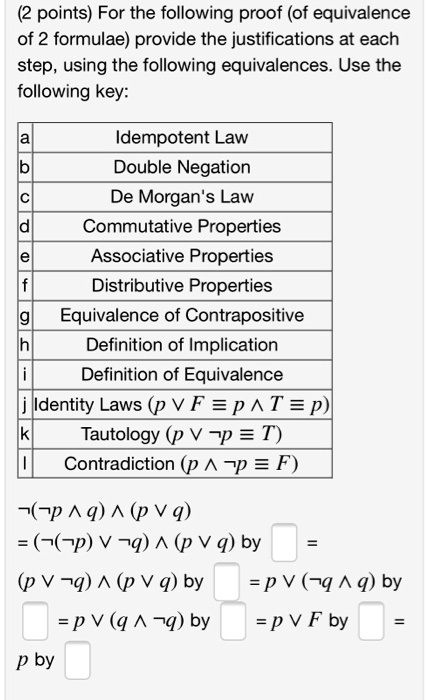 points for the following proof of equivalence of 2 formulae provide the ...