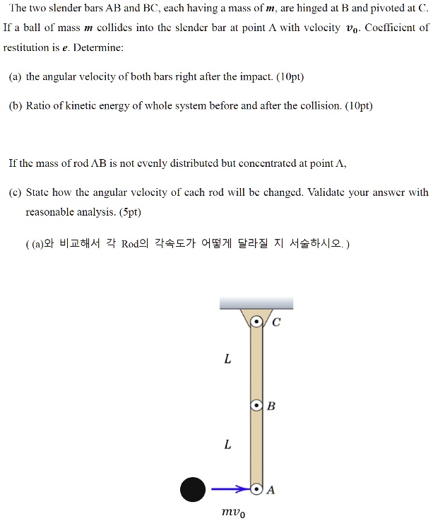 SOLVED: The two slender bars AB and BC, each having a mass of m, are ...