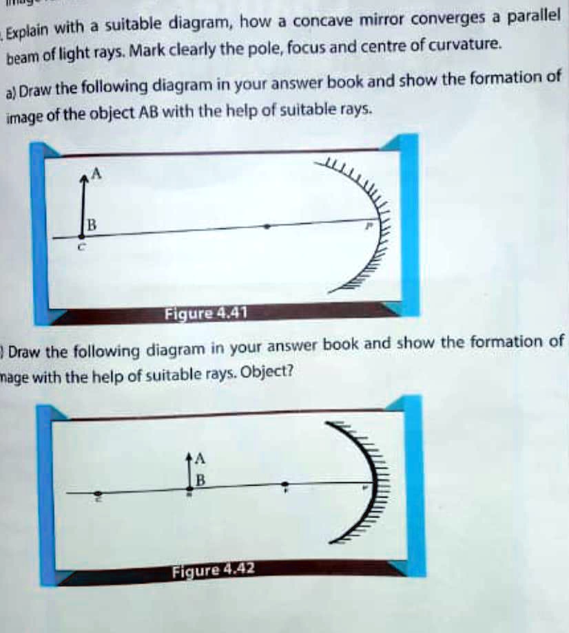 SOLVED: with suitable diagram, how 3 concave mirror converges parallel ...