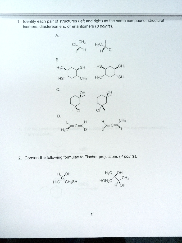 SOLVED: Identify each pair of structures (left and right) as the same compound, structural ...