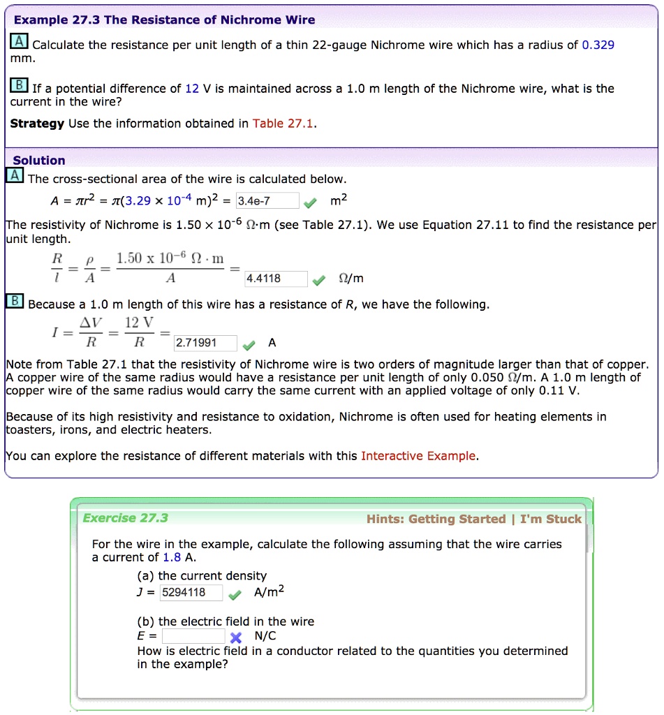 SOLVED: Example 27.3 The Resistance of Nichrome Wire Calculate the ...