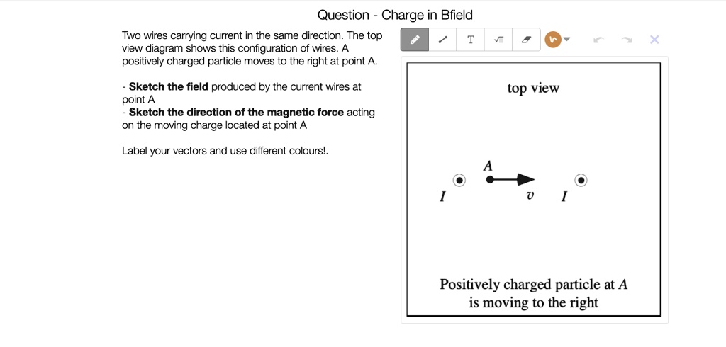 SOLVED: Question: Charge in B-field: Two wires carrying current in the same direction. The top ...