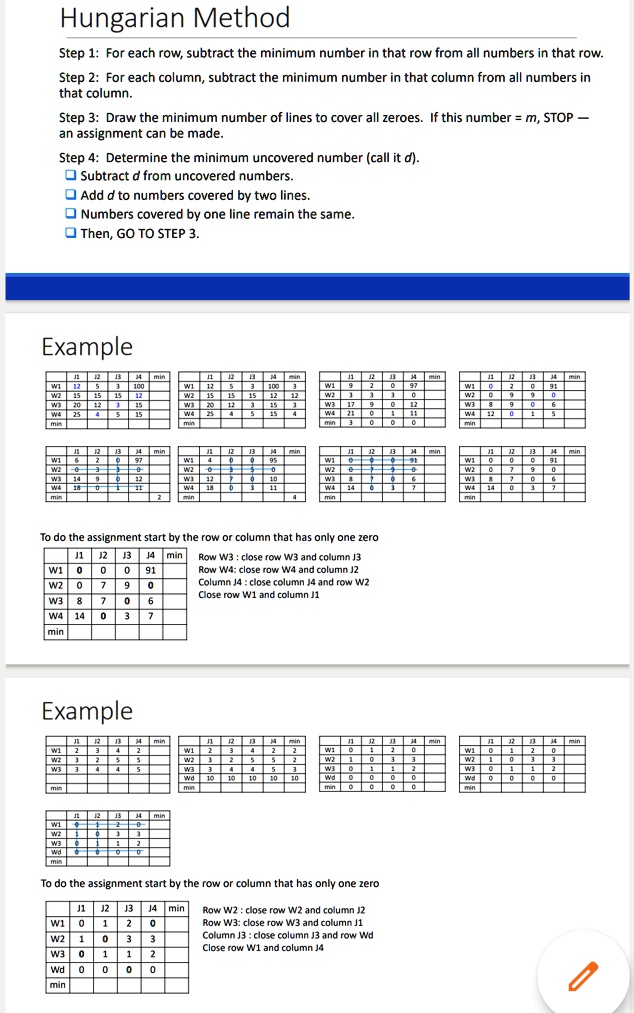 [GET ANSWER] hungarian method step 1 for each row subtract the minimum number in that row from ...