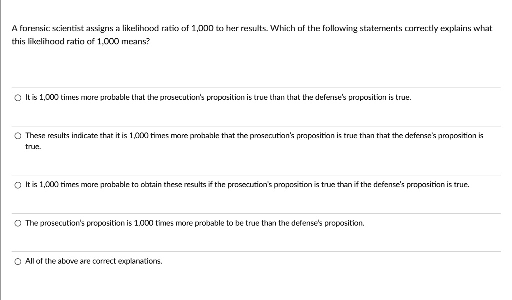 Solved A Forensic Scientist Assigns A Likelihood Ratio Of 1 000 To Her