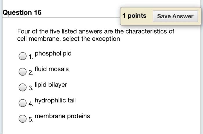 SOLVED:Question 16 points Save Answer Four of the five listed answers ...