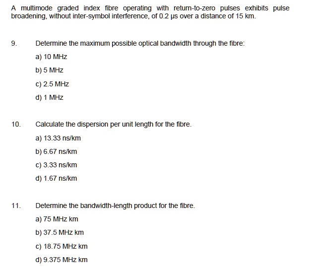 SOLVED: A multimode graded index fiber operating with return-to-zero ...