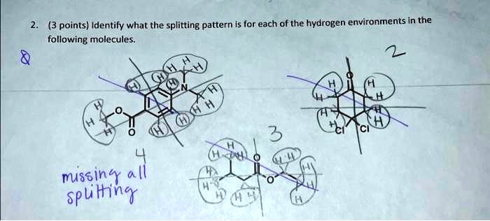 SOLVED: 2. (3 points) Identify what the splitting pattern is for each ...