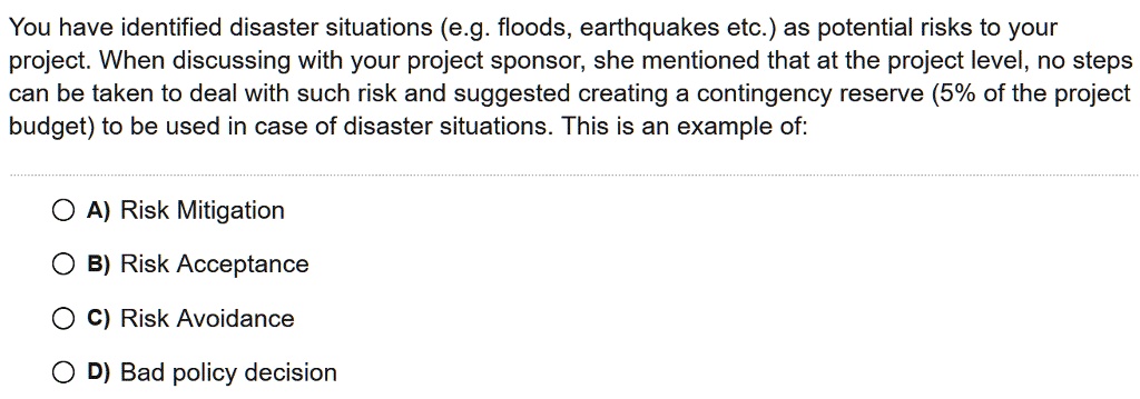 you have identified disaster situations eg floods earthquakes etc as ...