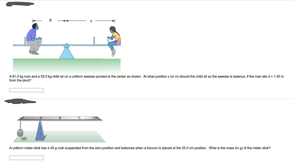 SOLVED: A 81,0 kg man and 55.0 kg child sit on uniform seesaw pivoted at the conter as shown: At ...