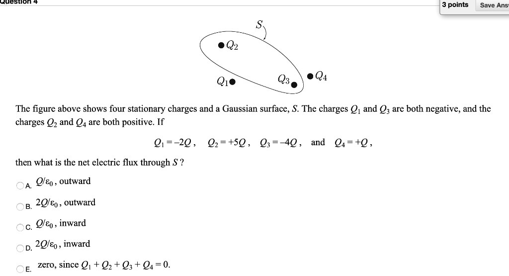 SOLVED: eslion points Save Ans The figure above shows four stationary charges and a Gaussian ...