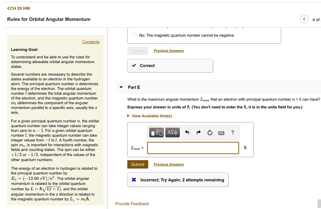 ch 29 hw rules for orbital angular momentum no the magnetic quantum number cannot be negative ...