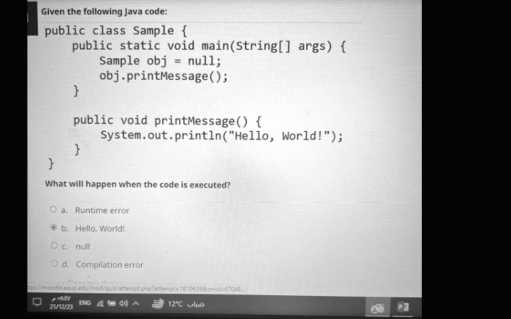 Given The Following Java Code Public Class Sample Public Static Void Mainstring Args Sample 8219