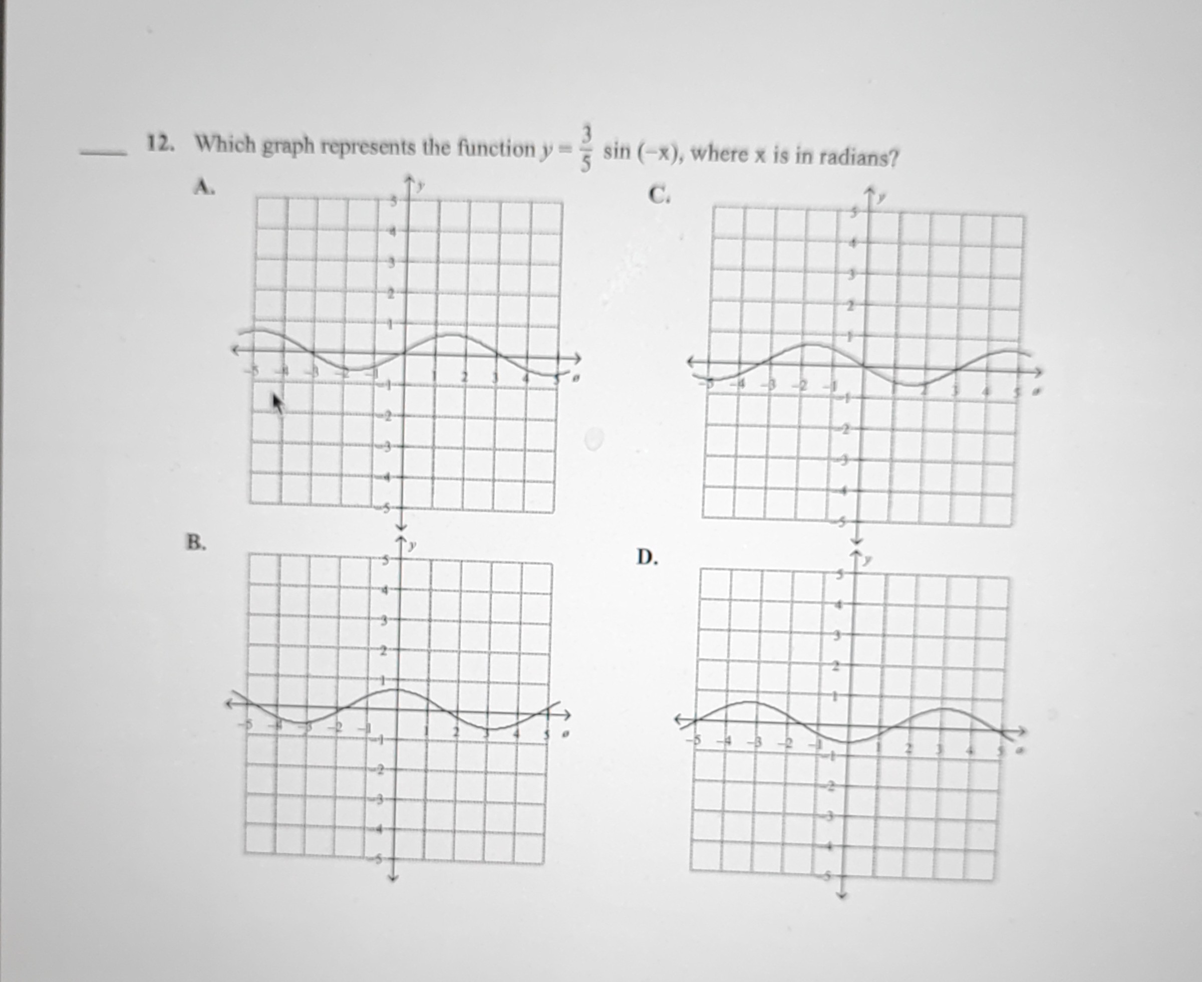 SOLVED 12 Which Graph Represents The Function Y 3 5 sin x 
