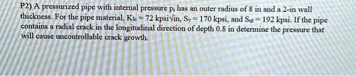 SOLVED: P2) A pressurized pipe with internal pressure pi has an outer ...