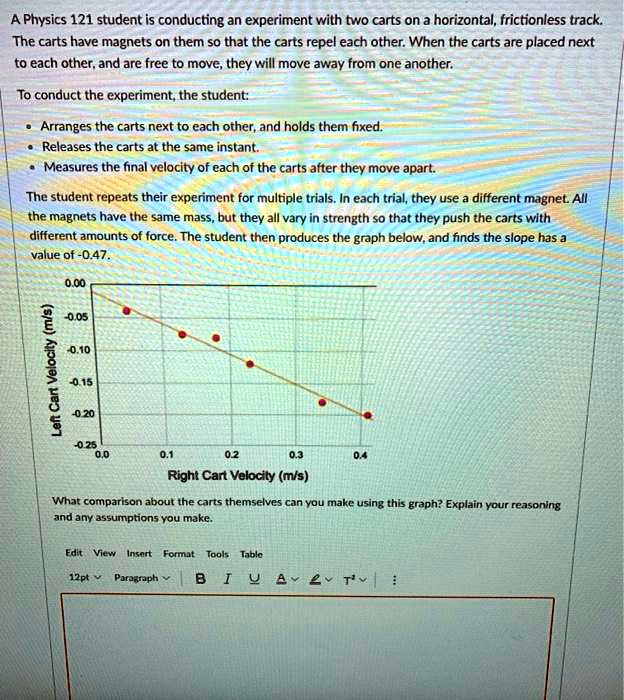 a physics 121 student is conducting an experiment with two carts on a ...