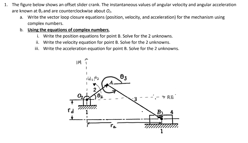 SOLVED: The figure below shows an offset slider crank. The instantaneous values of angular ...