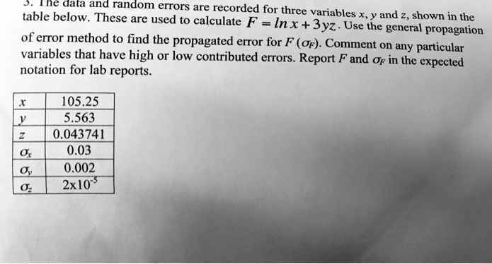 SOLVED: Ene aata and random errors are recorded for three table below. These are used to ...