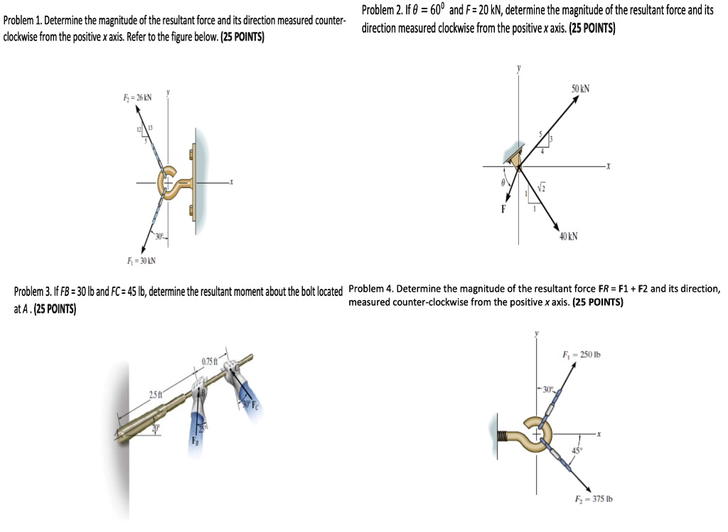 Problem 1. Determine the magnitude of the resultant force and its ...