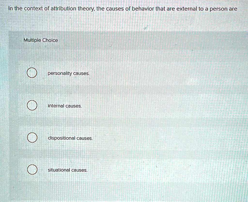 SOLVED: In the context of attribution theory, the causes of behavior ...