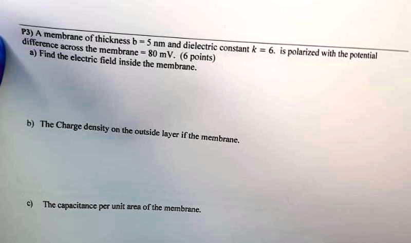 SOLVED: Difference across the membrane = 80 mV. (6 points) a) Find the ...
