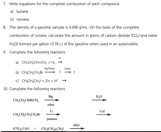 SOLVED: Write equations for the complete combustion of each compound ...