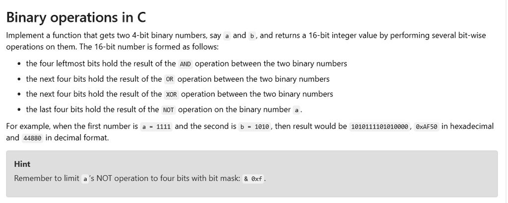 Solved Binary Operations In C Programming Code Template Short Combinewithoperationsunsigned 8233