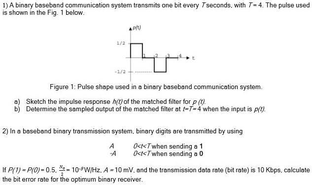 1 a binary baseband communication system transmits one bit every seconds with t 4 the pulse used ...