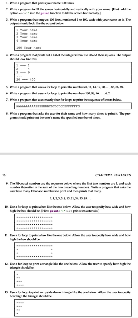 1 Write A Program That Prints Your Name 100 Times 2 Write A Program To Fill The Screen