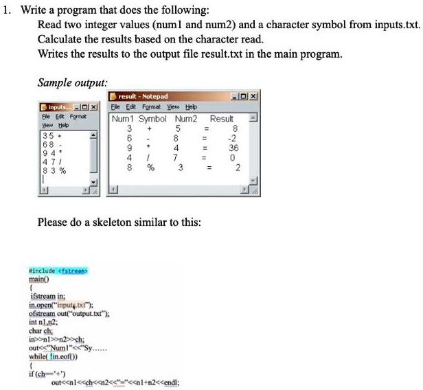 Solved Write A Program That Does The Following Read Two Integer Values Num1 And Num2 And A