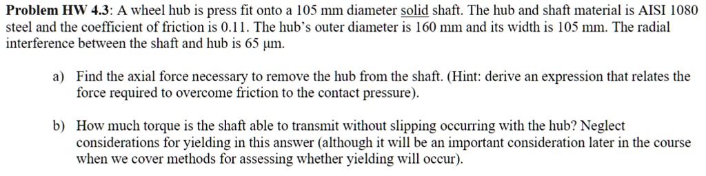 Solved Problem Hw 4 3 A Wheel Hub Is Press Fit Onto A 105 Mm Diameter