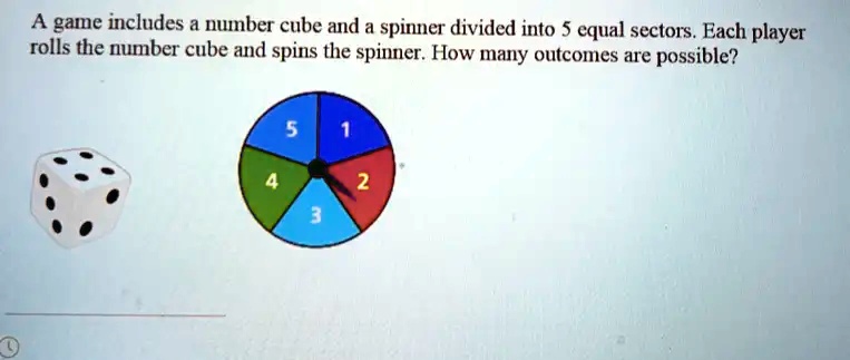 A game includes a number cube and a spinner divided into 5 equal sectors. Each player rolls the ...