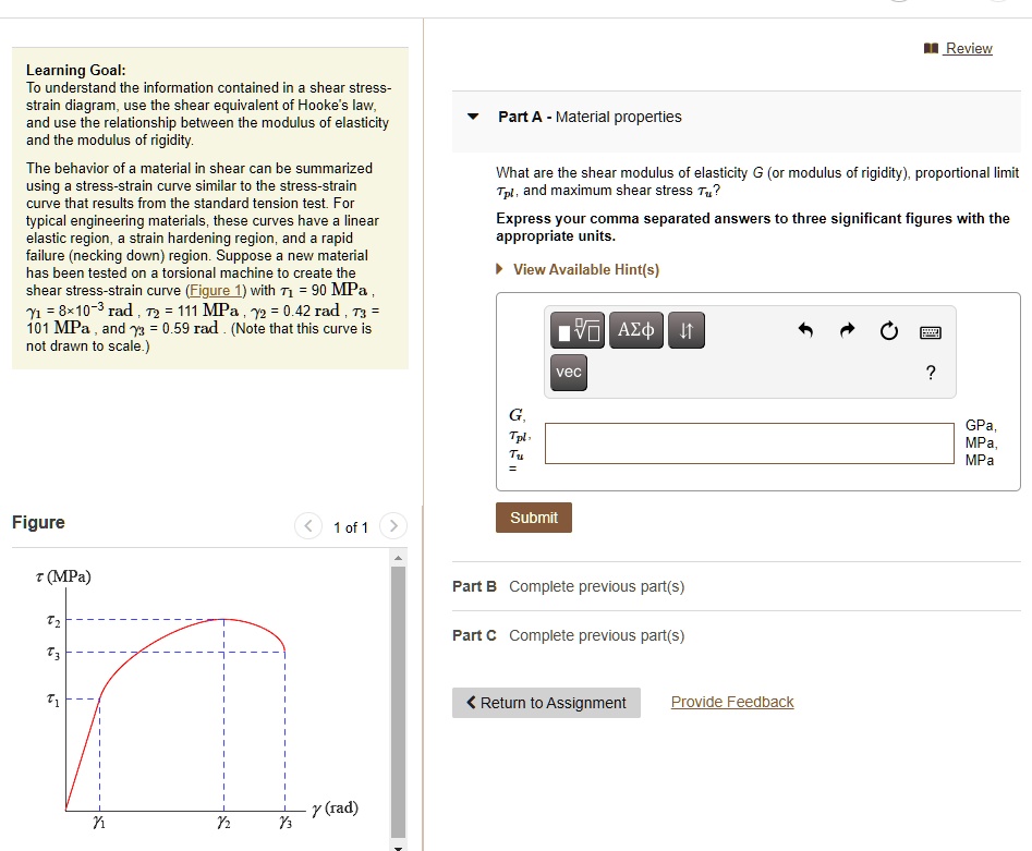 SOLVED: Revised Learning Goal: To understand the information contained in a shear stress-strain ...