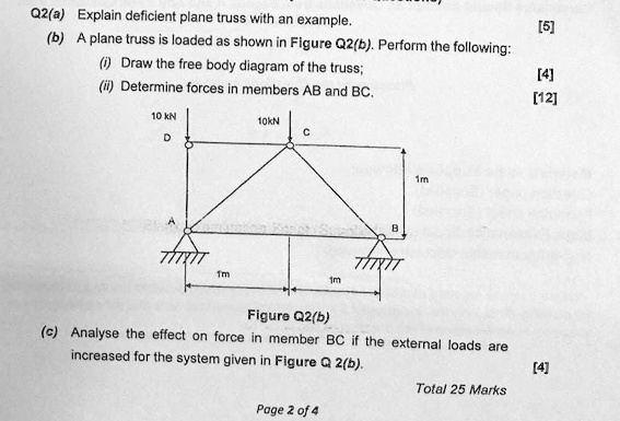 Q2(a) Explain deficient plane truss with an example. (b) A plane truss ...