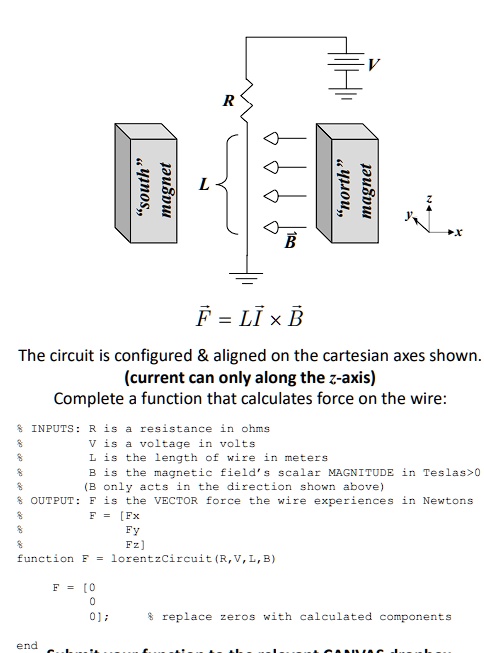 "south" magnet L V R B⃗ "north" magnet F⃗ = L I⃗×B⃗ The circuit is ...