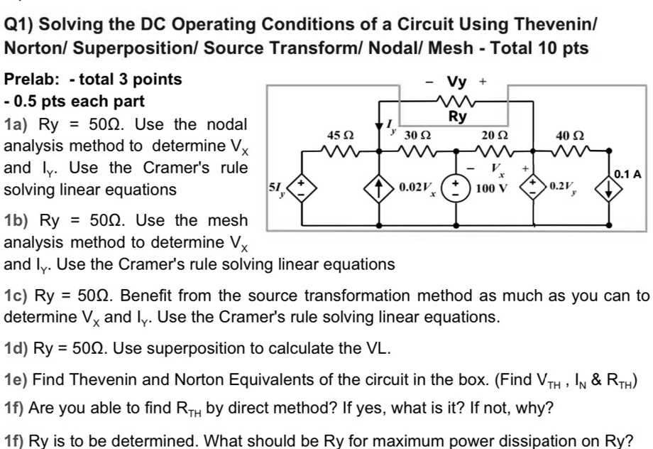 SOLVED: Prelab: -total 3 points - 0.5 pts each part 1a) Ry = 509. Use the nodal analysis method ...