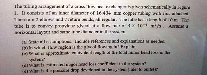 SOLVED: The tubing arrangement of a cross flow heat exchanger is given schematically in Figure 1 ...