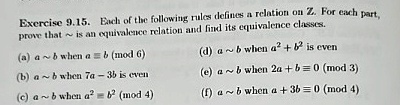 exercise 915 each of the following rules defines a relation on z for each part prove that sim is ...