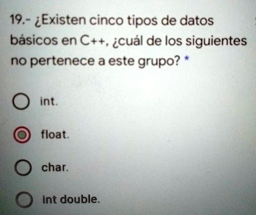 SOLVED: existen 5 tipos de datos básicos en C++ cuál de los siguientes ...