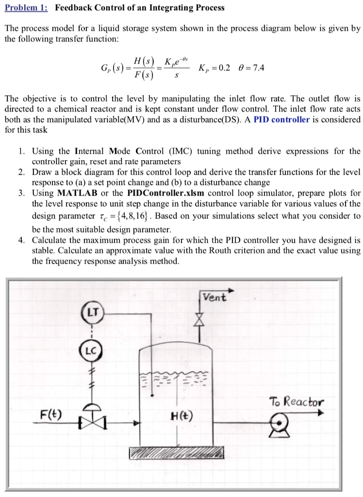 Problem 1: Feedback Control of an Integrating Process The process model for a liquid storage ...