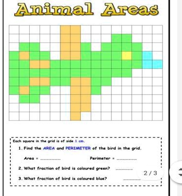 Animal Areas Each square in the grid is of side 1 cm. 1. Find the AREA ...